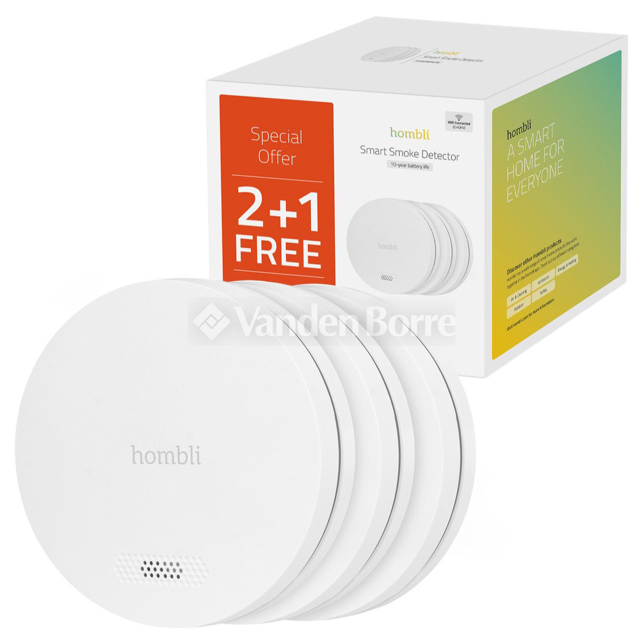 Hombli SLIMME ROOKMELDER PROMO PACK 2+1 WIT | Vanden Borre